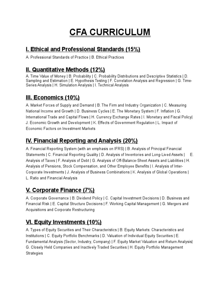 Cfa Curriculum: I. Ethical and Professional Standards (15%) | Download ...