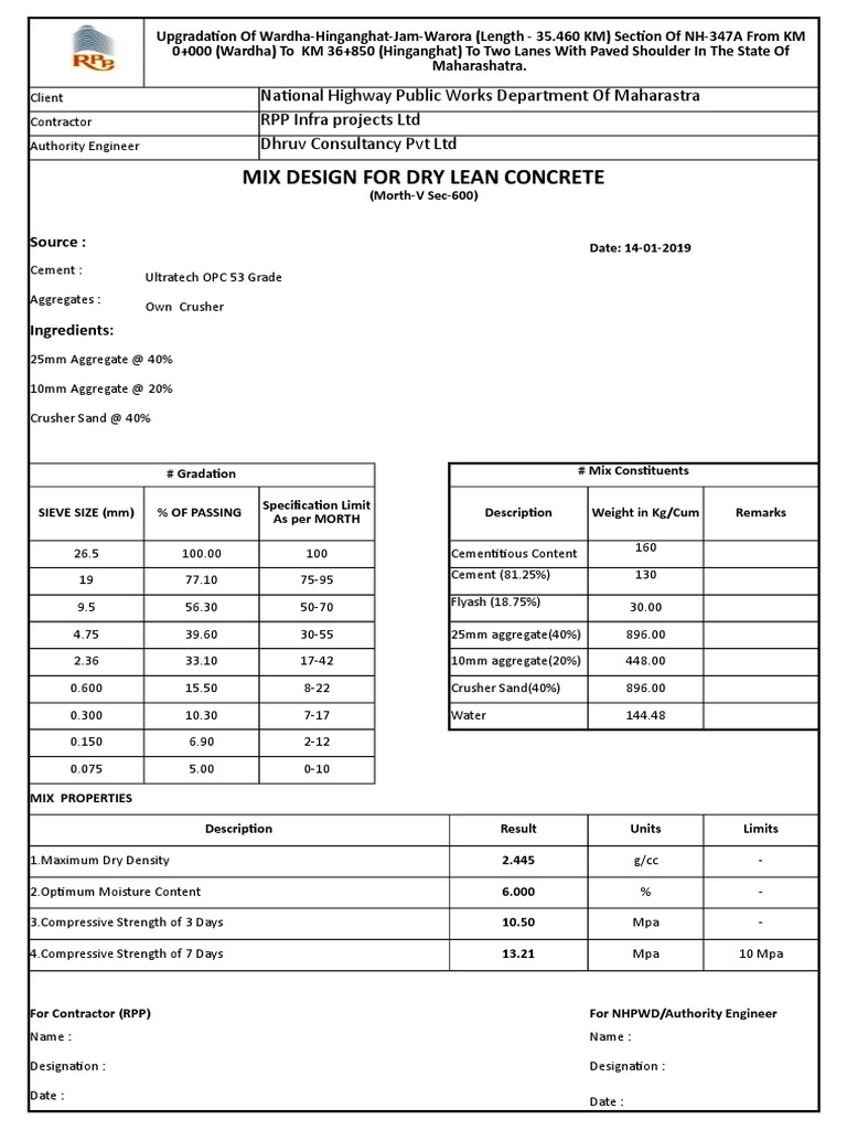 DLC Mix Design - WHRP 82.25% - 18.75% Ultratech (Own, Daroda) | PDF ...