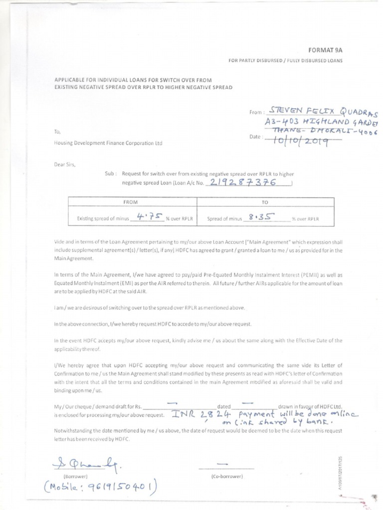 FORMAT 9A - HDFC Home Loan Ac 219287376 PDF | PDF