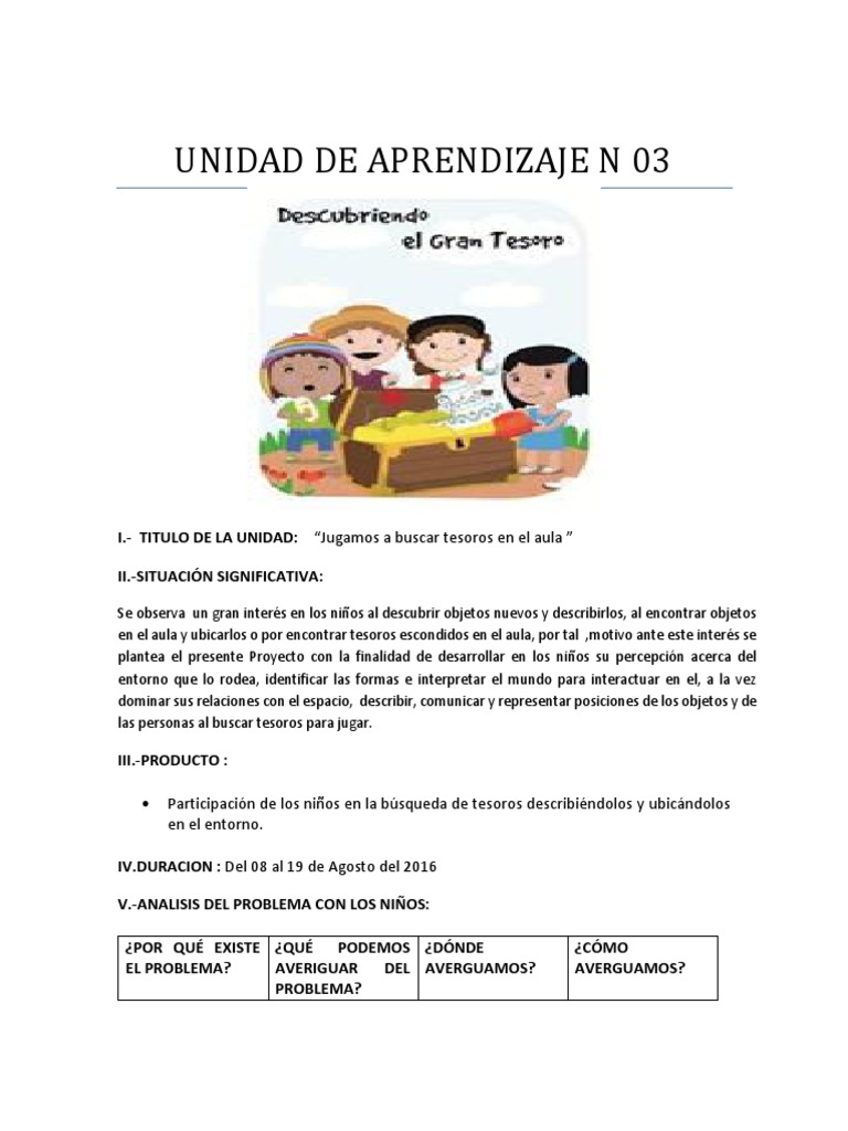 Unidad de Aprendizaje N 03 Tesoros 2019 | PDF | Salón de clases ...