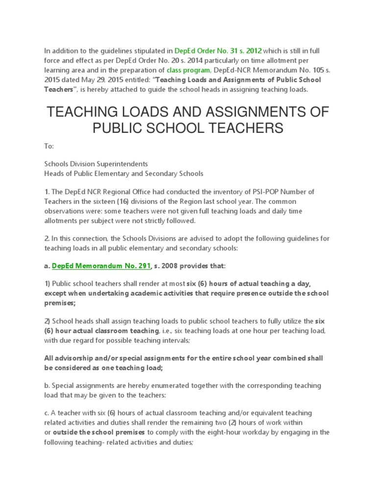 Guidelines for Assigning Teaching Loads and Special Assignments to ...