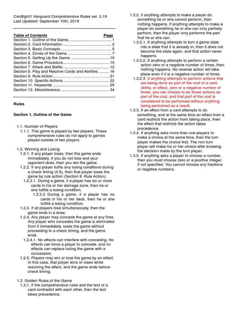 Cardfight Vanguard Comprehensive Rules 2.19 | PDF | Betting In Poker ...