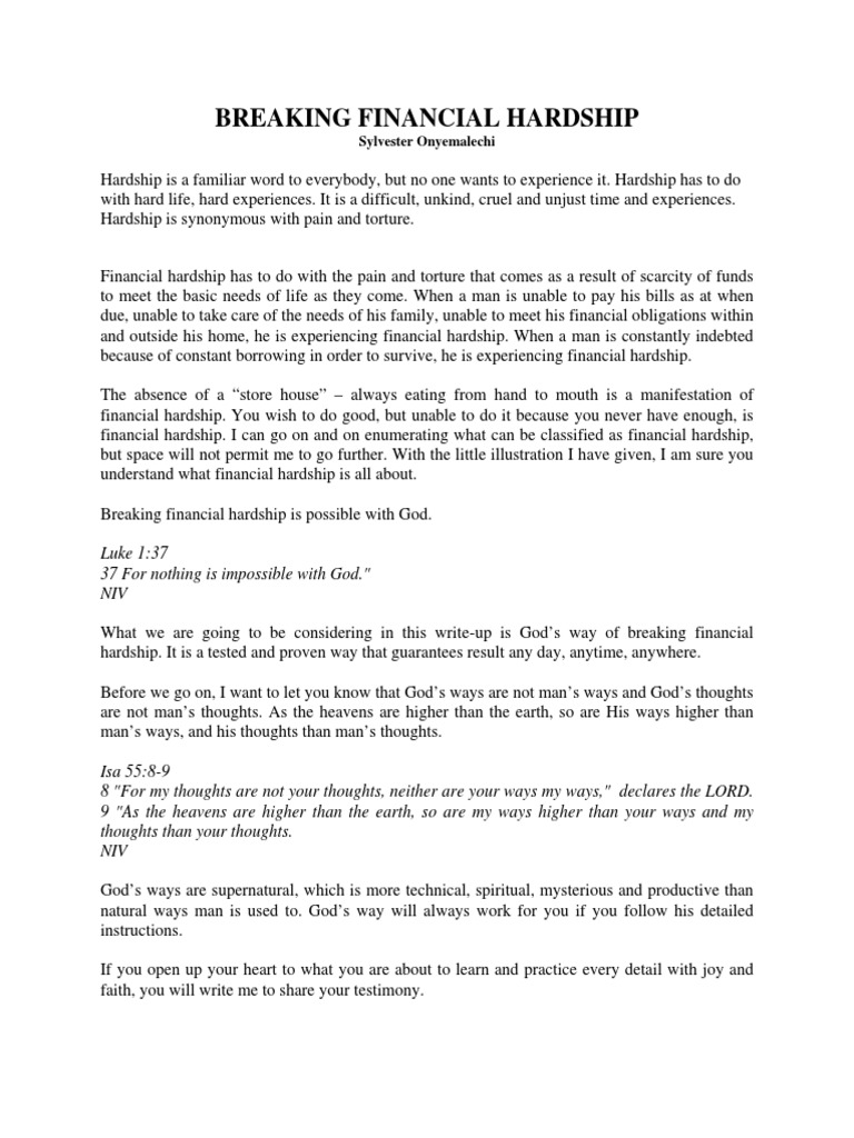 Breaking Financial Hardship: Sylvester Onyemalechi | PDF | Elijah