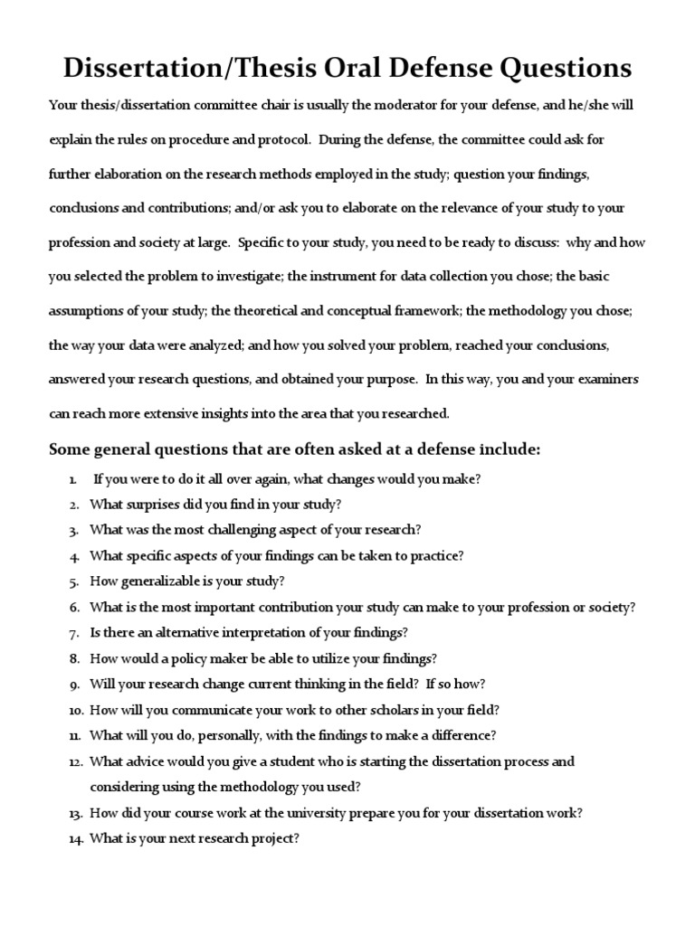 Dissertation/Thesis Oral Defense Questions: Some General Questions That ...