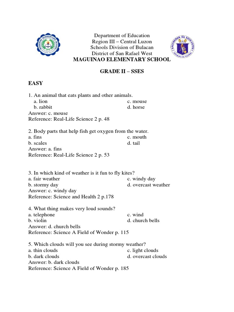 Science Test For Grade 2 | PDF | Earth | Fuels