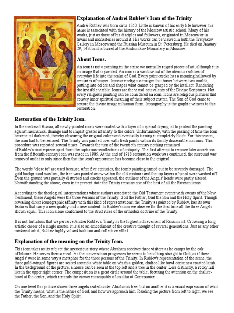 Explanation of Andrei Rublev's Icon of The Trinity | PDF | Icon | Trinity