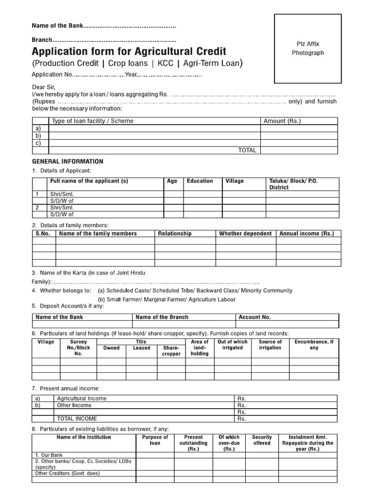 Application Form For Agricultural Credit PDF | PDF