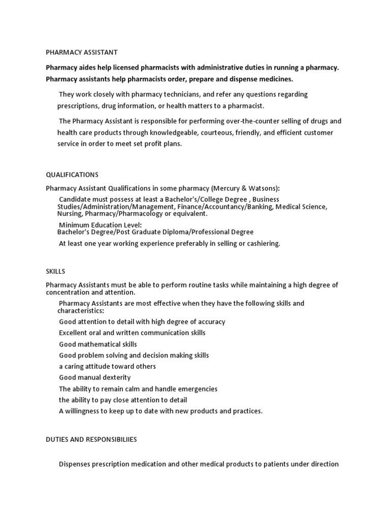 Pharmacy Assistant | PDF | Pharmacy | Prescription Drugs