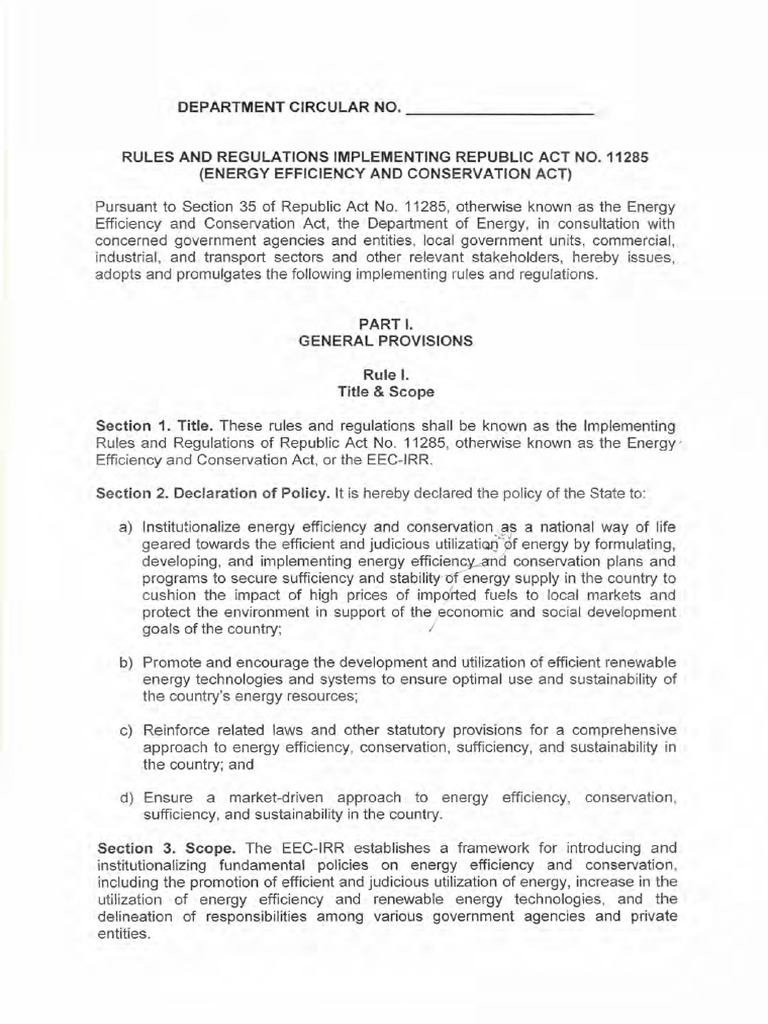 Draft Irr of Ra 11285-6th Revision PDF | PDF | Energy Conservation ...