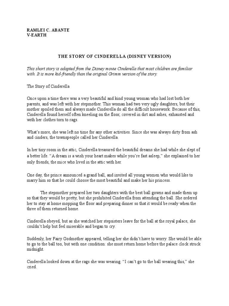 The Story of Cinderella (Disney Version) | PDF | Cinderella