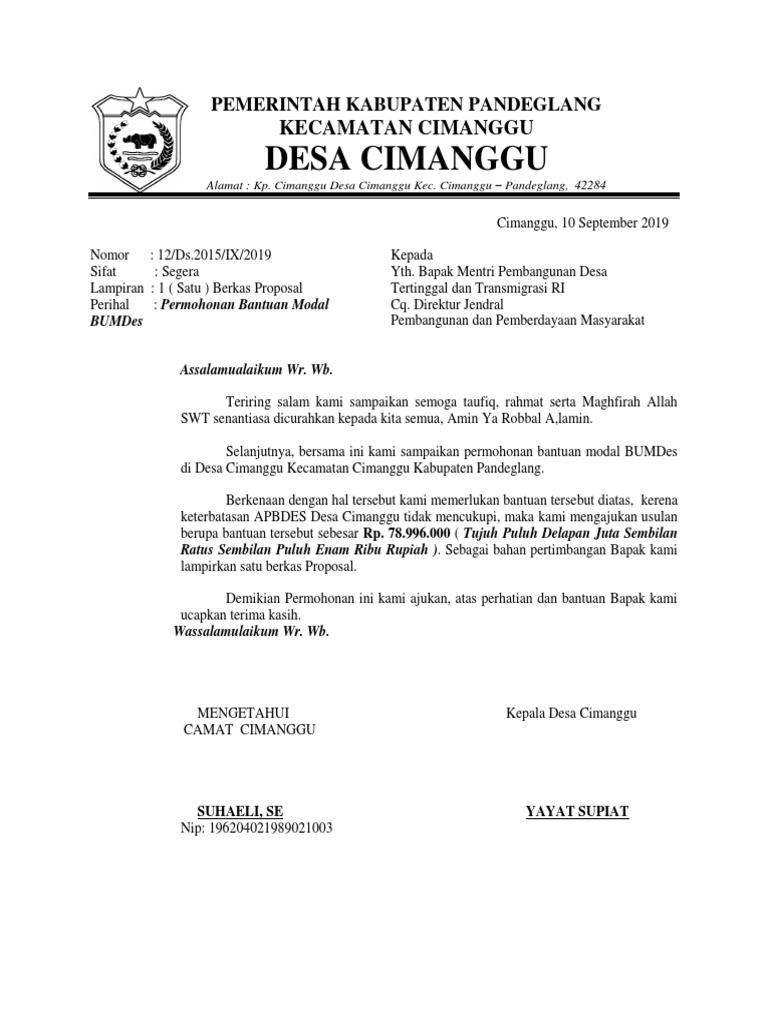 Contoh Proposal Permohonan Penyertaan Modal Usaha BUMDes | PDF