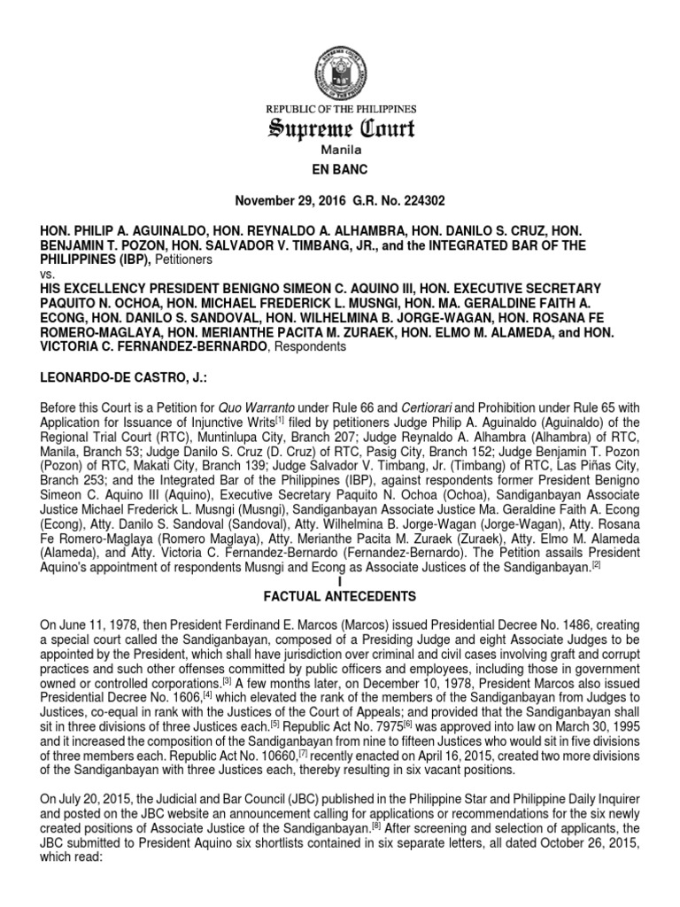 Aguinaldo v. Aquino: G.R. 224302 Ruling | PDF | Standing (Law) | Certiorari