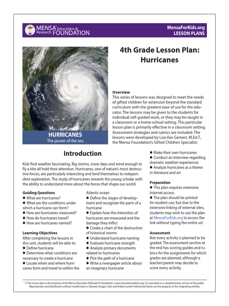 4th Grade Lesson Plan: Hurricanes | PDF | Tropical Cyclones | Storms