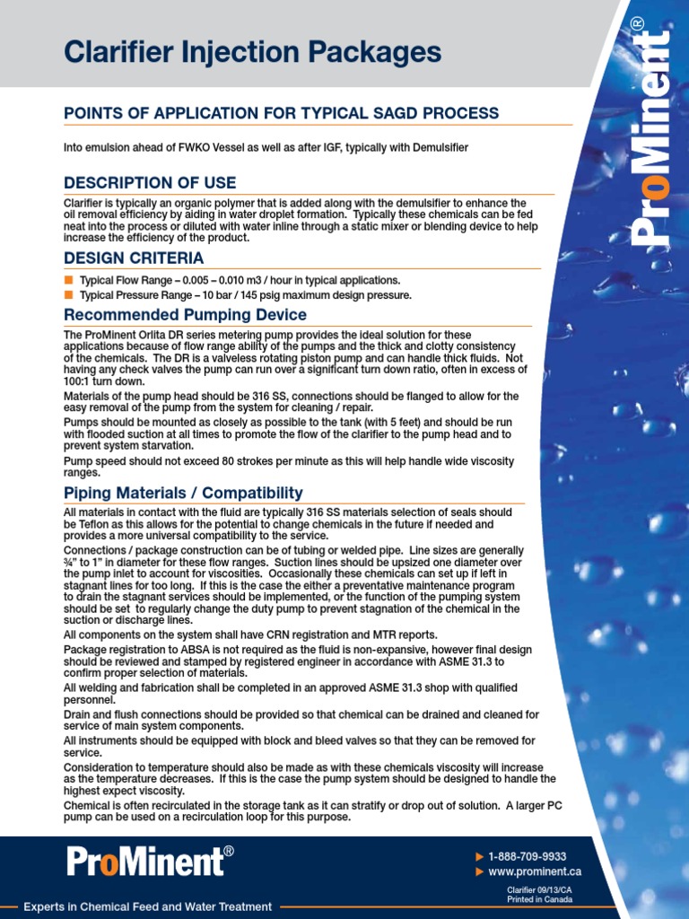 Clarifier Injection Packages: Points of Application For Typical Sagd ...