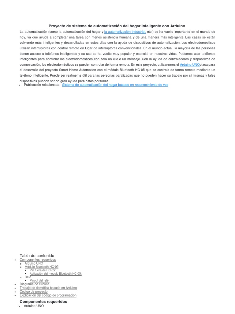 Automatización del Hogar con Arduino | PDF | Relé | Arduino