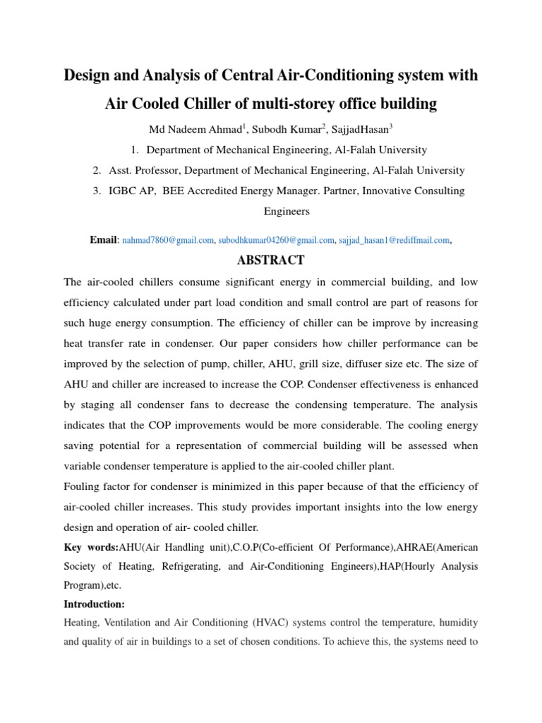 Design and Analysis of Central Air-Conditioning System With Air Cooled ...