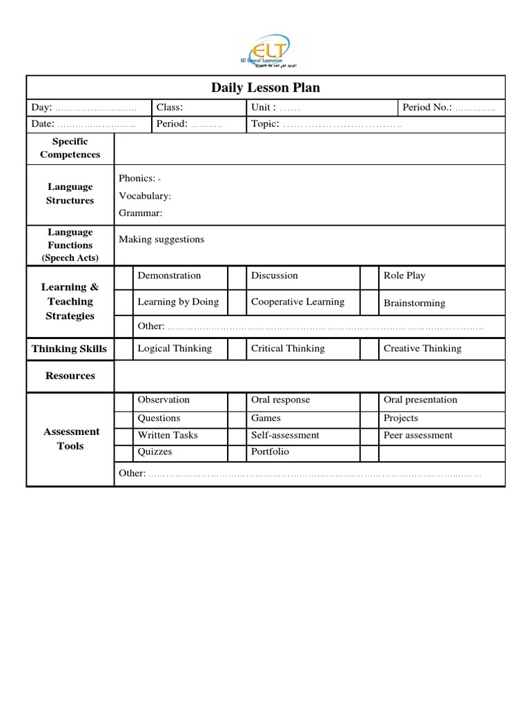 Daily Lesson Plan: Specific Competences | PDF | Lesson Plan ...