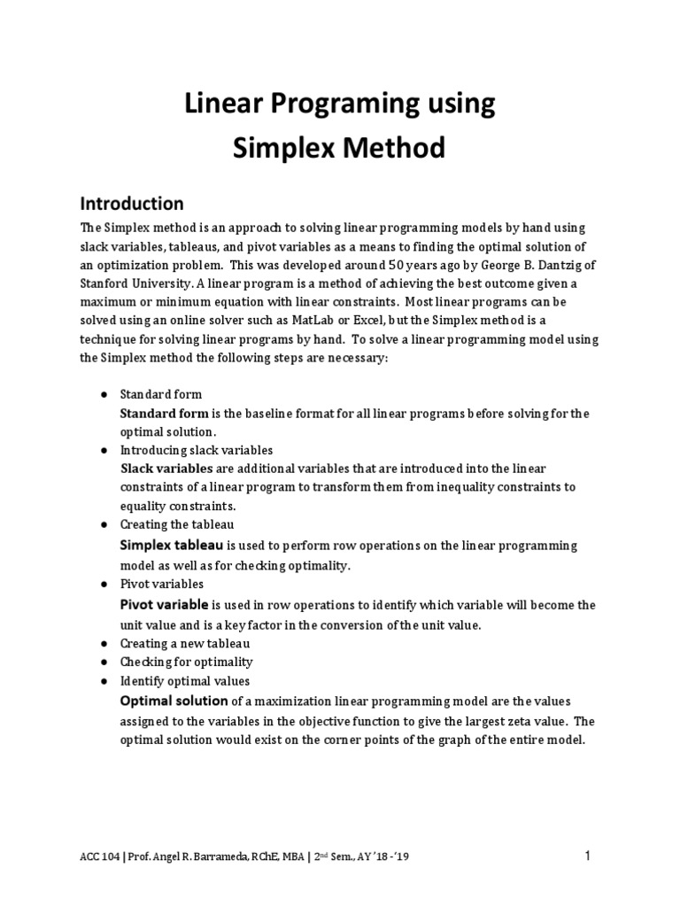 Explanation of Simplex Method | PDF | Linear Programming | Mathematical ... Explanation of Simplex Method | PDF | Linear Programming | Mathematical ...
