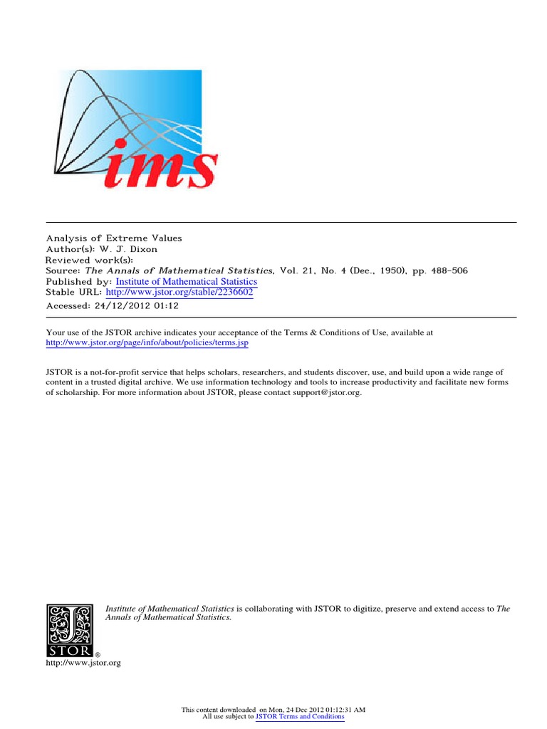 Institute of Mathematical Statistics | PDF | Outlier | Bias Of An Estimator