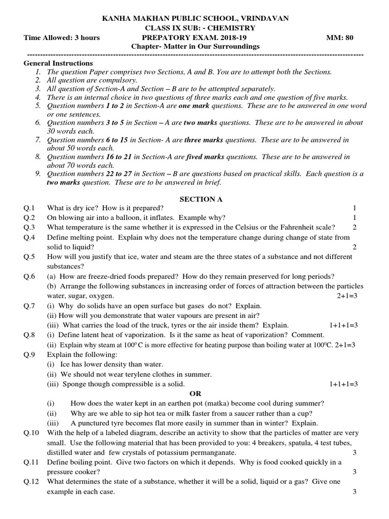Chemistry Practice Paper Chapterwise Class Ix | PDF | Solution | Solubility