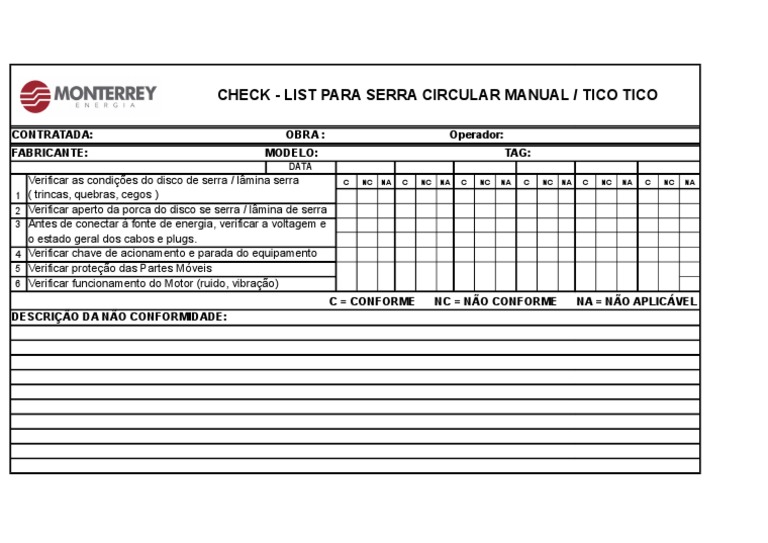 Check List Serra Circular Manual | PDF