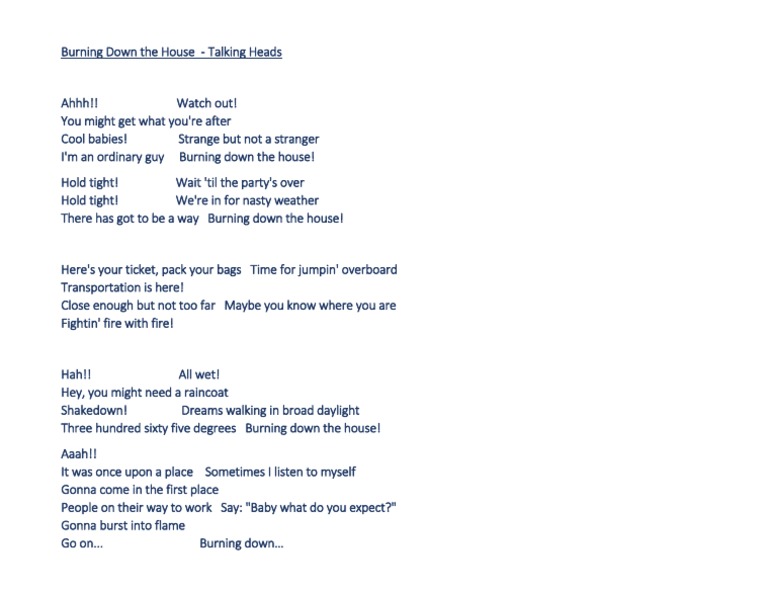 Burning Down The House - Talking Heads | PDF