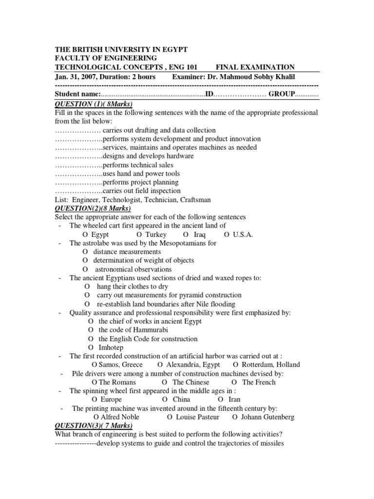 QUESTION (1) (8marks) | PDF | Engineering | Science