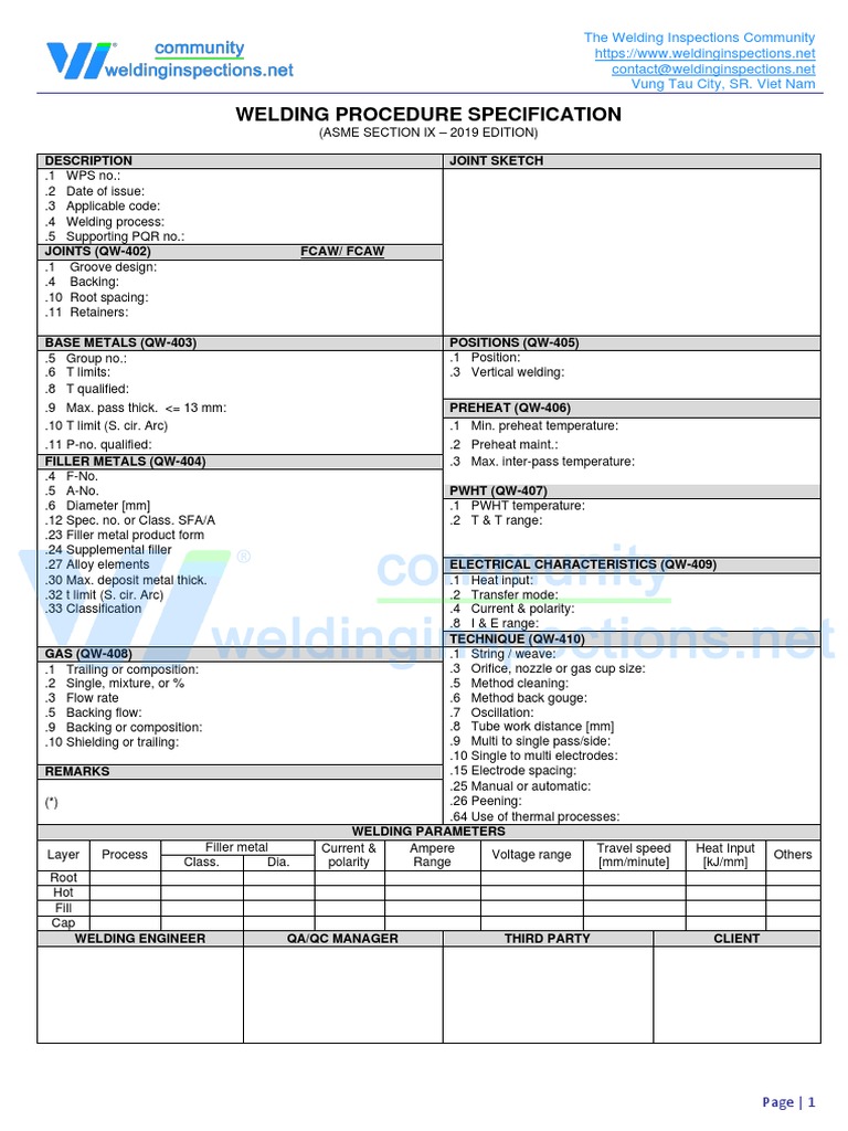 WPS Format For Asme Ix - Wps - Fcaw Gmaw | PDF | Welding | Construction