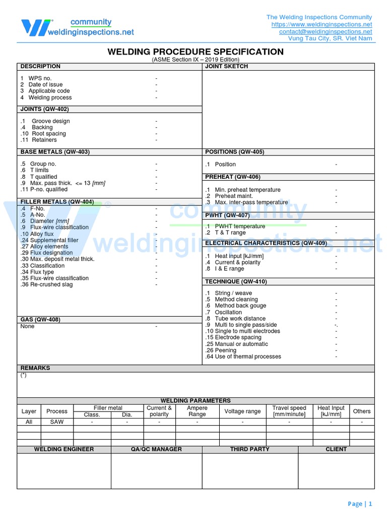 WPS Format For ASME IX - WPS - SAW | PDF | Welding | Construction