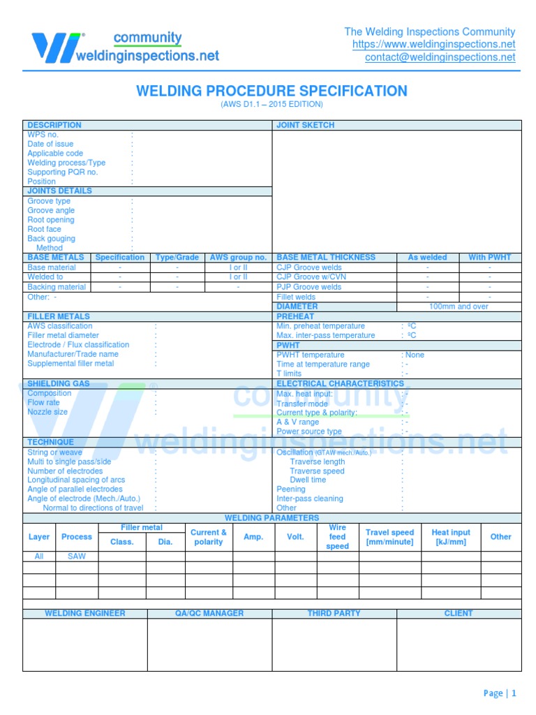 WPS Format For AWS D1.1 - WPS - SAW | PDF | Welding | Construction