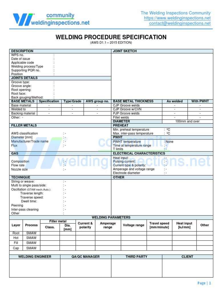 WPS Format For AWS D1.1 - WPS - SMAW | PDF | Welding | Construction