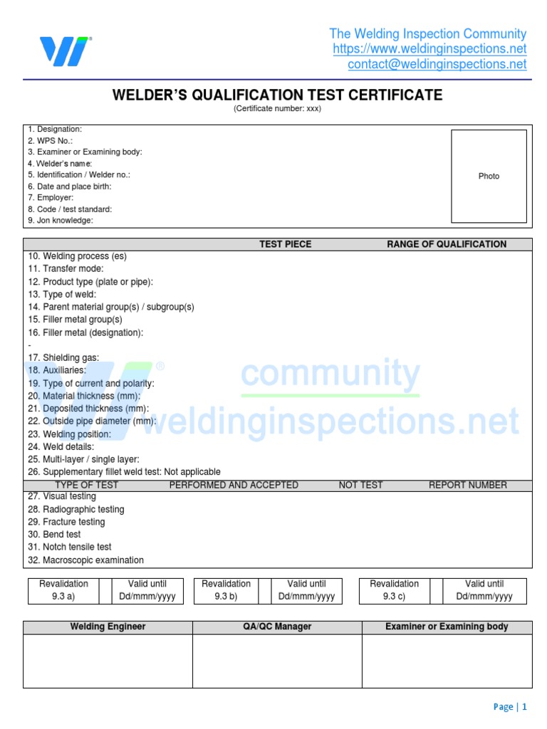WPS format for ISO 9606-1 Welder | Welding | Industrial Processes