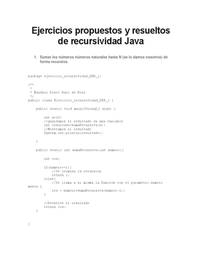 Ejercicios Propuestos y Resueltos de Recursividad Java | PDF | Exponenciación | Estructura de ...