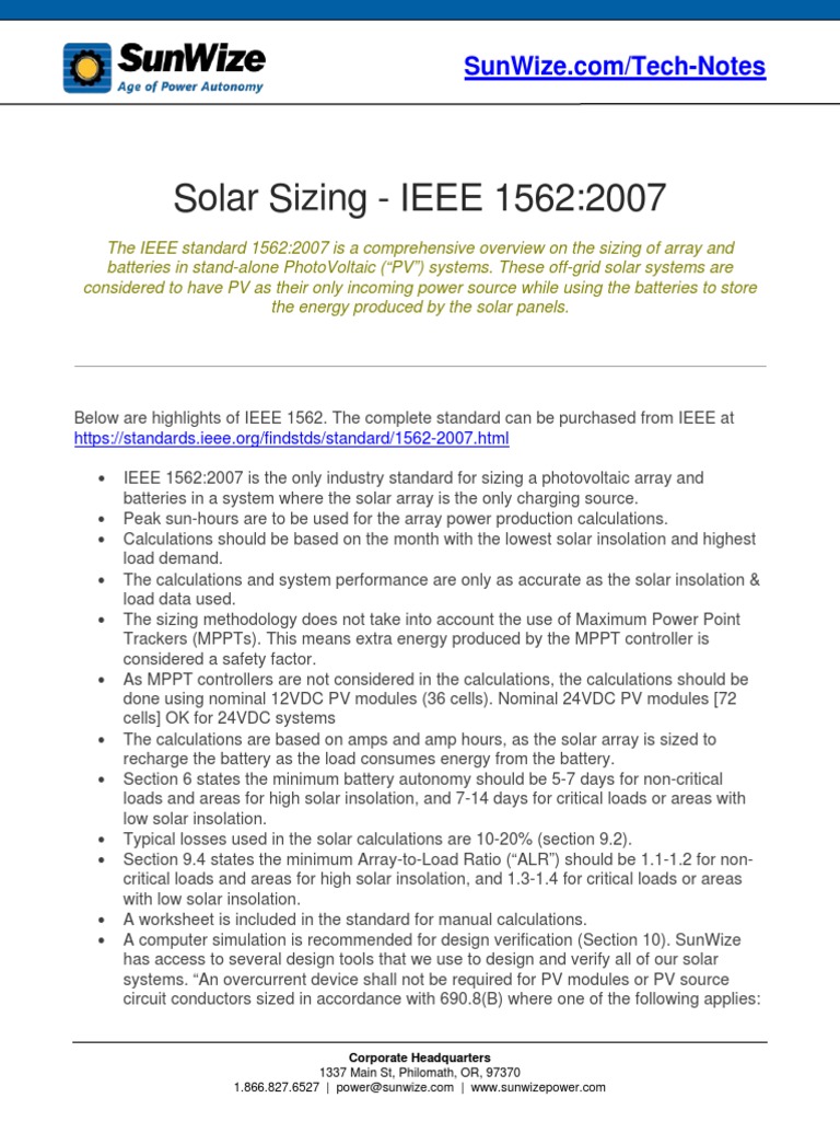 Solar Sizing Guide: IEEE 1562 Overview | PDF | Photovoltaic System ...