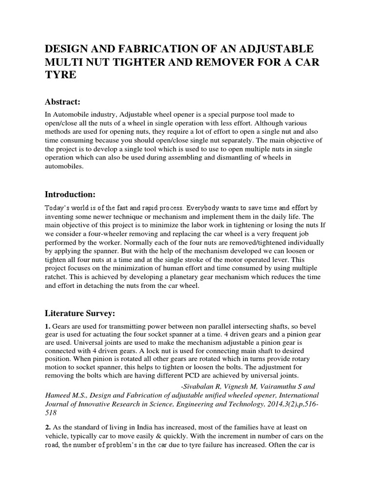 Design and Fabrication of an Efficient Multi-Nut Tightener and Remover ...