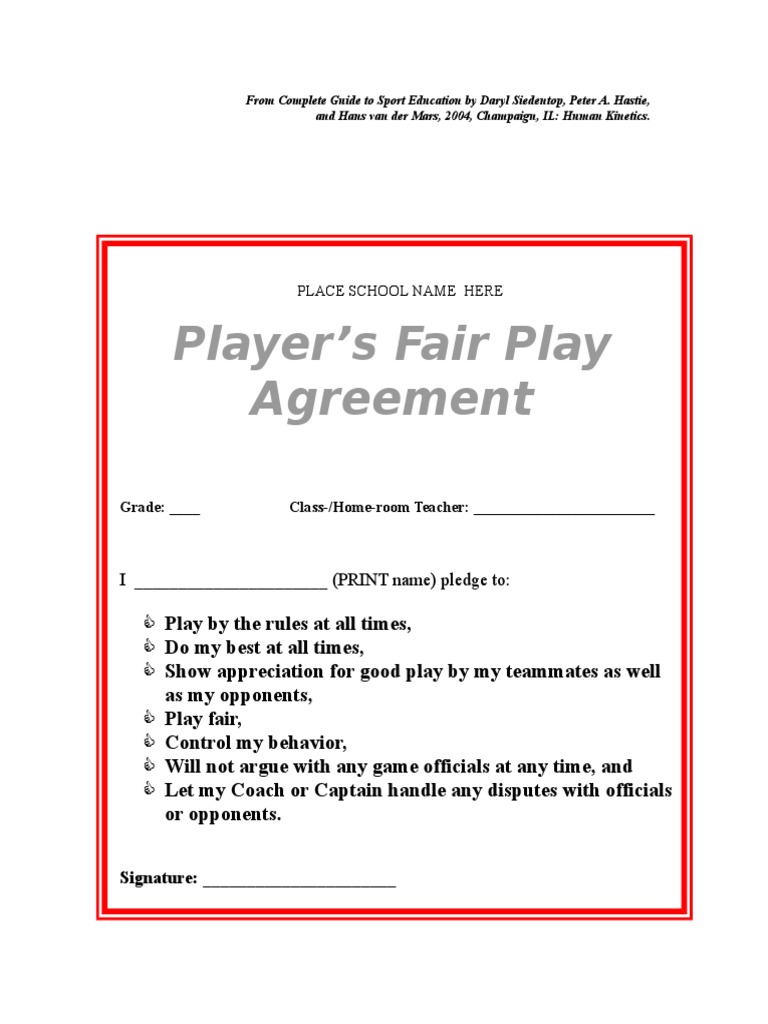 Player Fair Play Agreement | PDF | Sports & Recreation