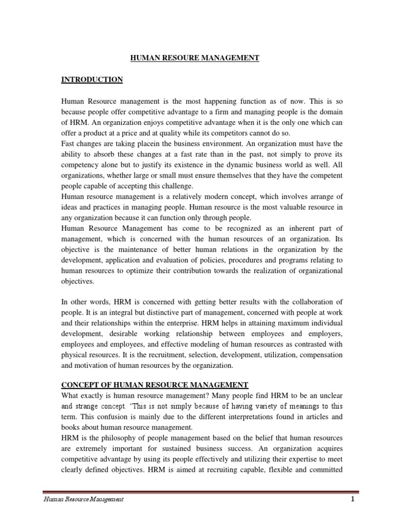 HRM Chapter 1 Introduction | PDF | Human Resource Management | Human ...