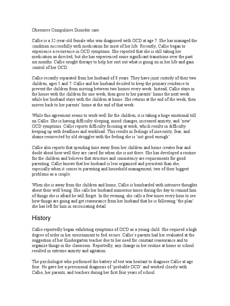 OCD Case: Callie's Divorce & Parenting Struggles | PDF | Obsessive ...