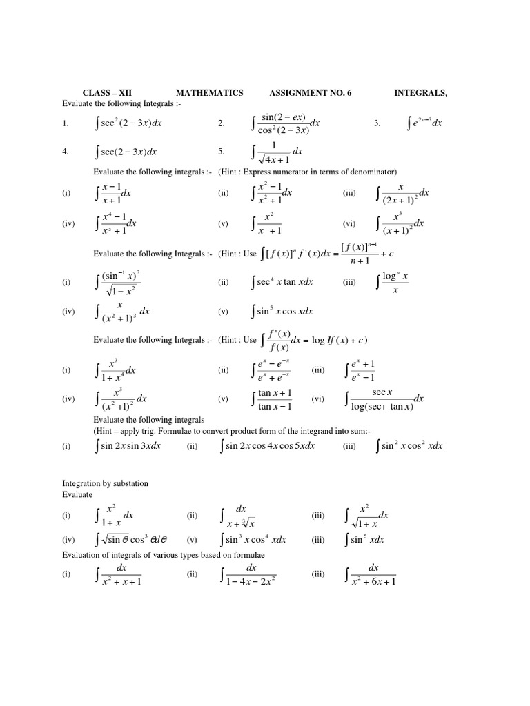 CBSE Class 12 Mathematics Worksheet | PDF | Integral | Area