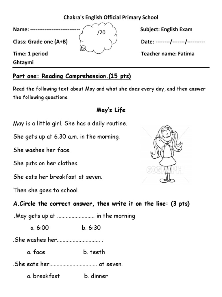 Basic Reading Exercises For Grade 1 Reading Comprehension Worksheet