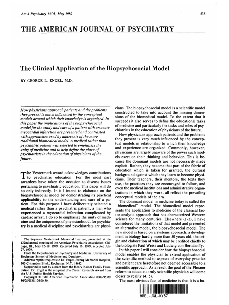 Engel 1980 The Clinical Application of of The Biopsychosocial Model PDF ...