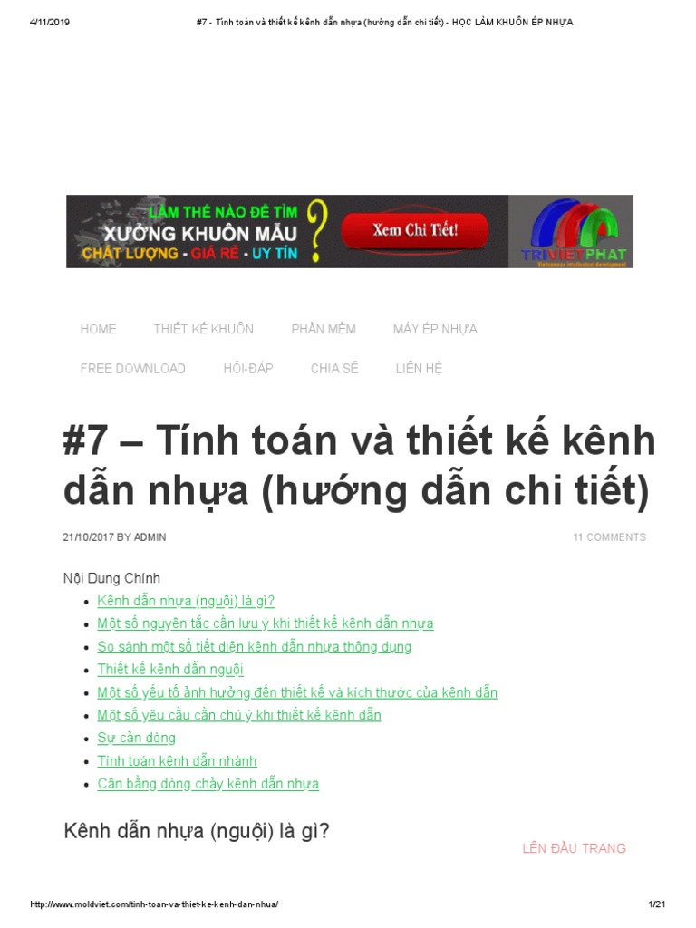 #7 - Tính Toán Và Thi T K Kênh D N NH A (Hu NG D N Chi Ti T) - H C LÀM KHUÔN ÉP NH A - Deleted | PDF