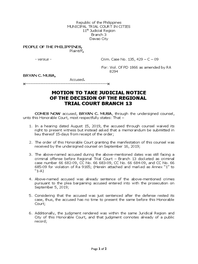 Motion For Judicial Notice | PDF | Judge | Judgment (Law)