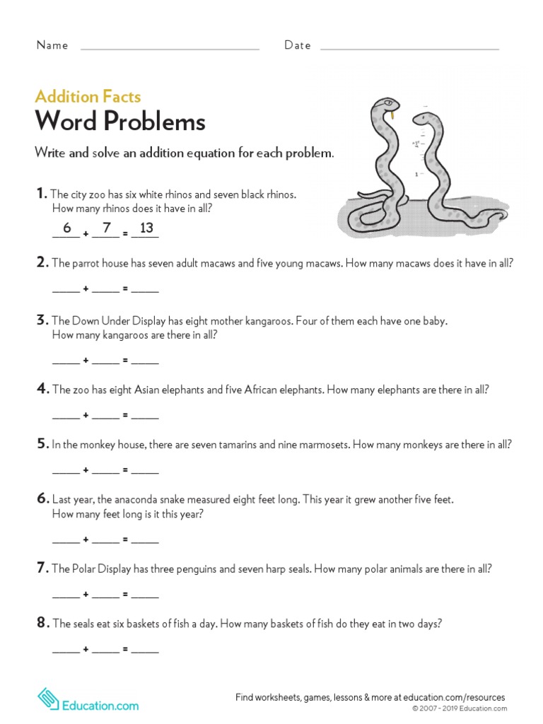 Addition Fact Word Problems | PDF | Language Arts & Discipline ...