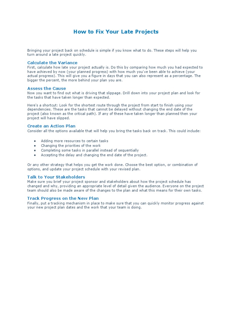 Fix Late Projects: Step-by-Step Guide | PDF