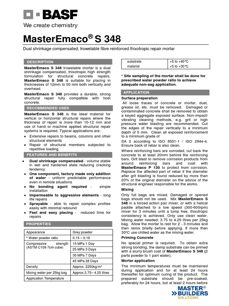 MasterEmaco - S 348 v2 | PDF | Concrete | Corrosion