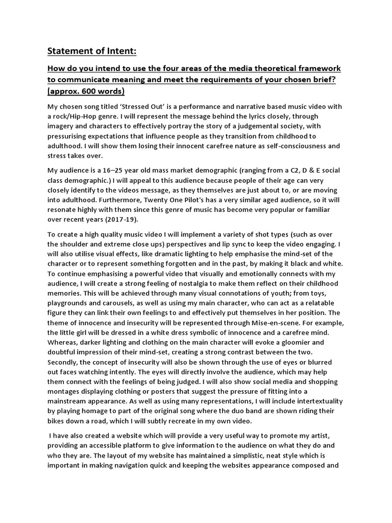 Statement of Intent-Final | PDF | Mass Media