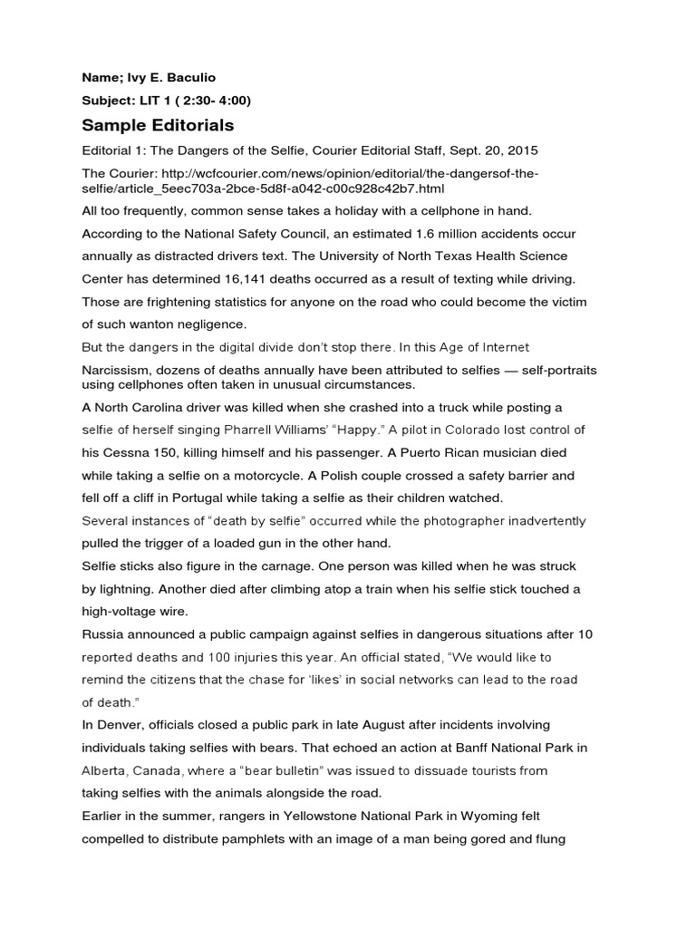 Editorial Examples | PDF | Selfie