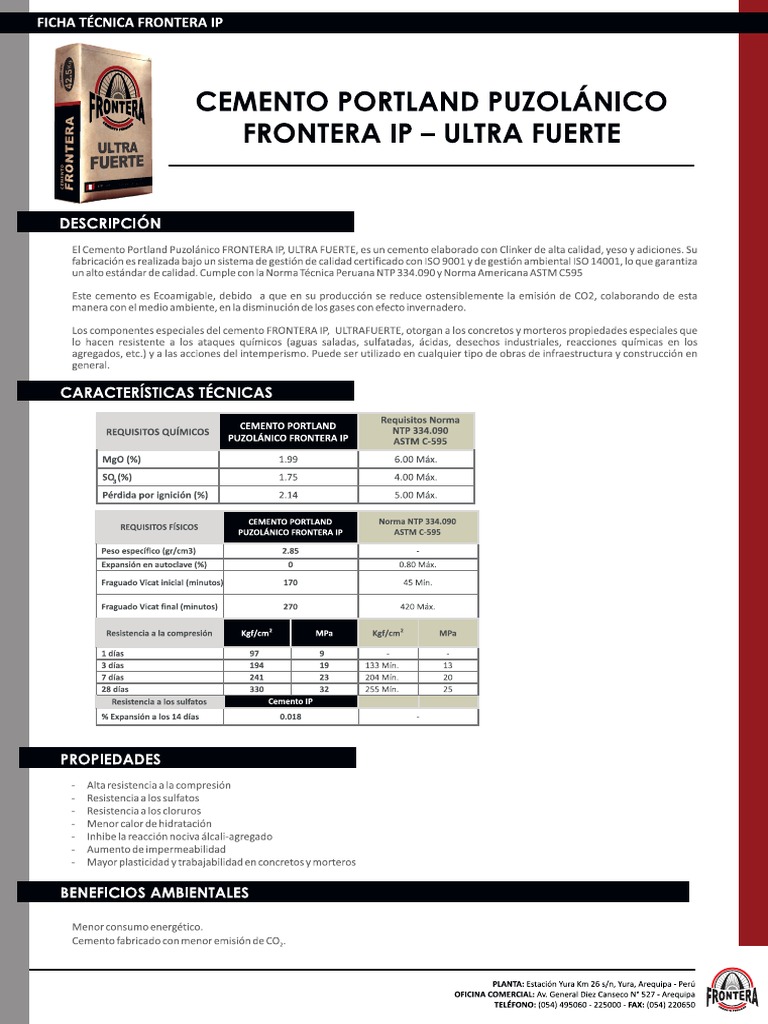 Ficha Tecnica de Cemento PDF | PDF