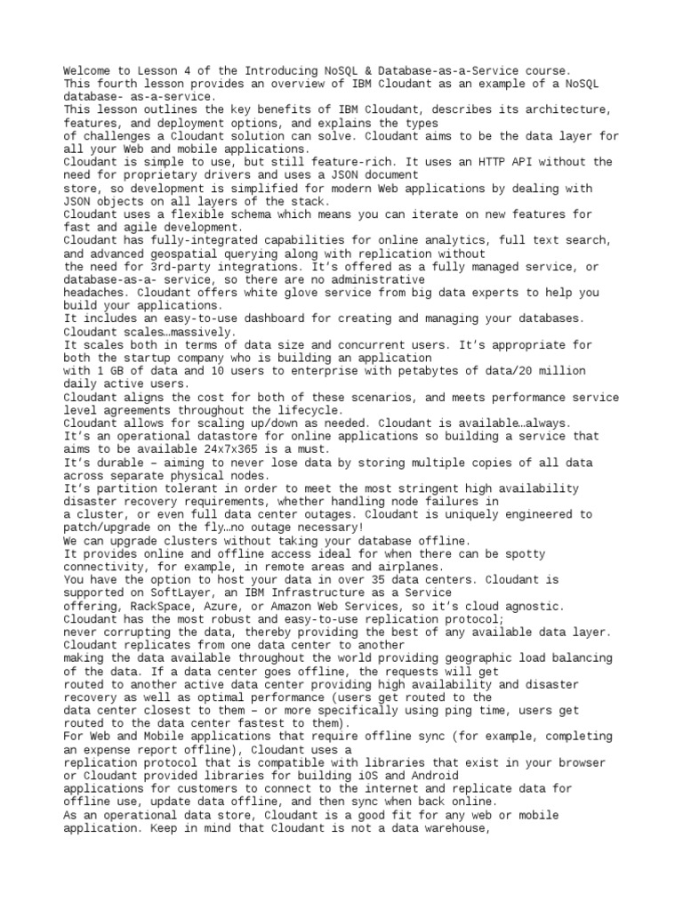 Introducing Cloudant - A NoSQL DBaaS | PDF | No Sql | Databases